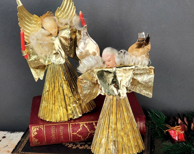 Antique German Nuremberg Wax Christmas Angel Tree Topper Ornament Gold ...