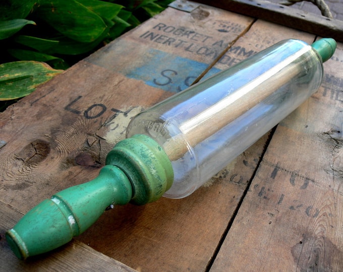 1920s Glass Rolling Pin Green Wooden Handles Imperial Manufacturing ...