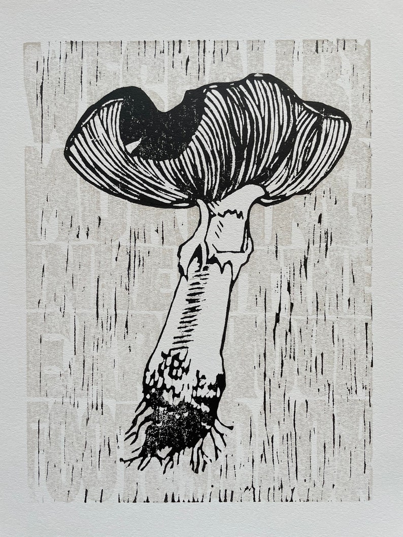 Mushroom Woodblock Print: Sylvia Plath Poem Inspired Art - Etsy