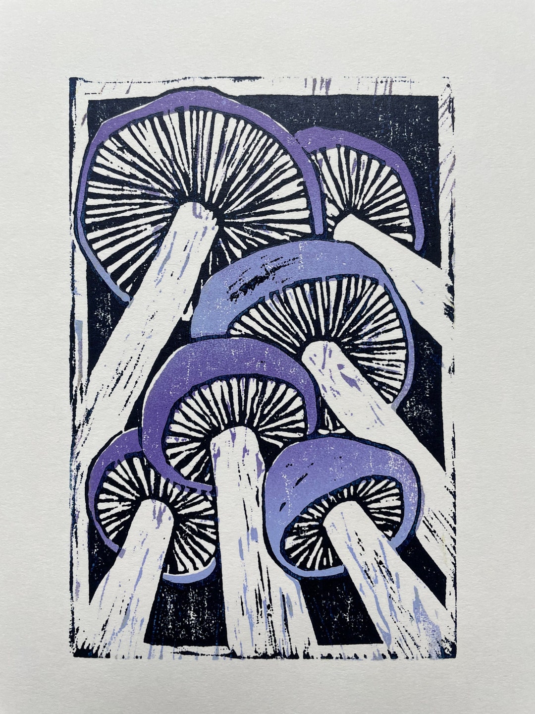Periwinkle Mushroom Woodblock Print: Hand Carved Limited Edition - Etsy