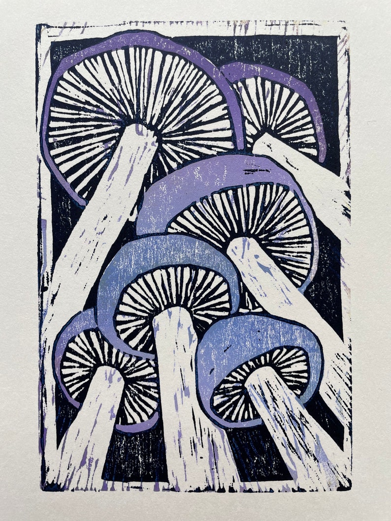 Periwinkle Mushroom Woodblock Print: Hand Carved Limited Edition - Etsy
