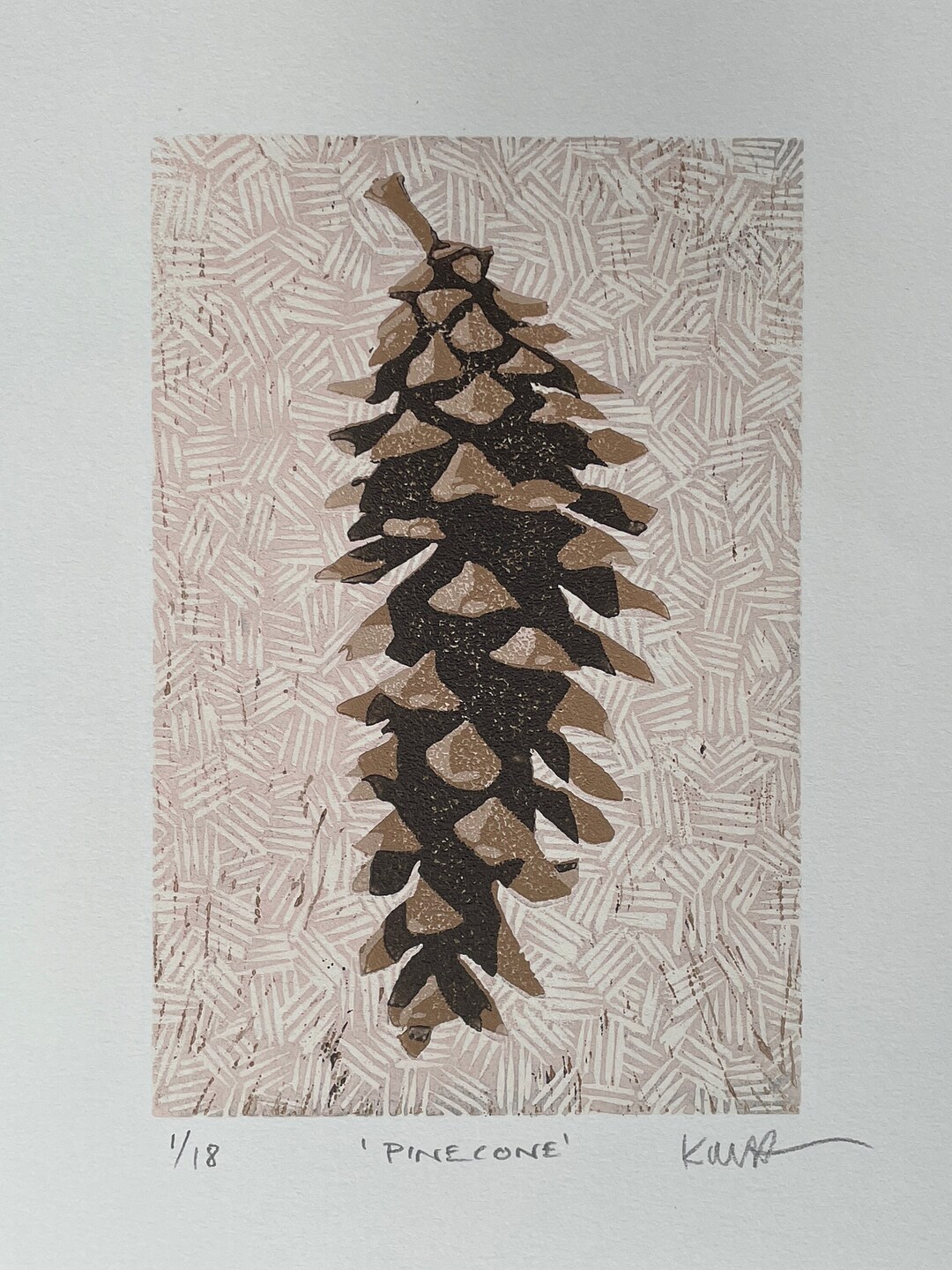 Pinecone Reduction Woodblock Print, Original Hand Carved & Printed ...