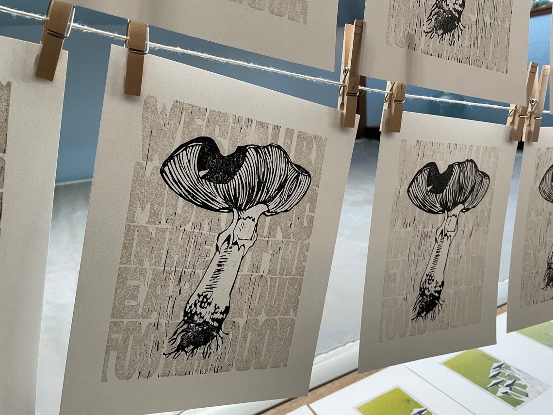 Mushroom Woodblock Print: Sylvia Plath Poem Inspired Art - Etsy