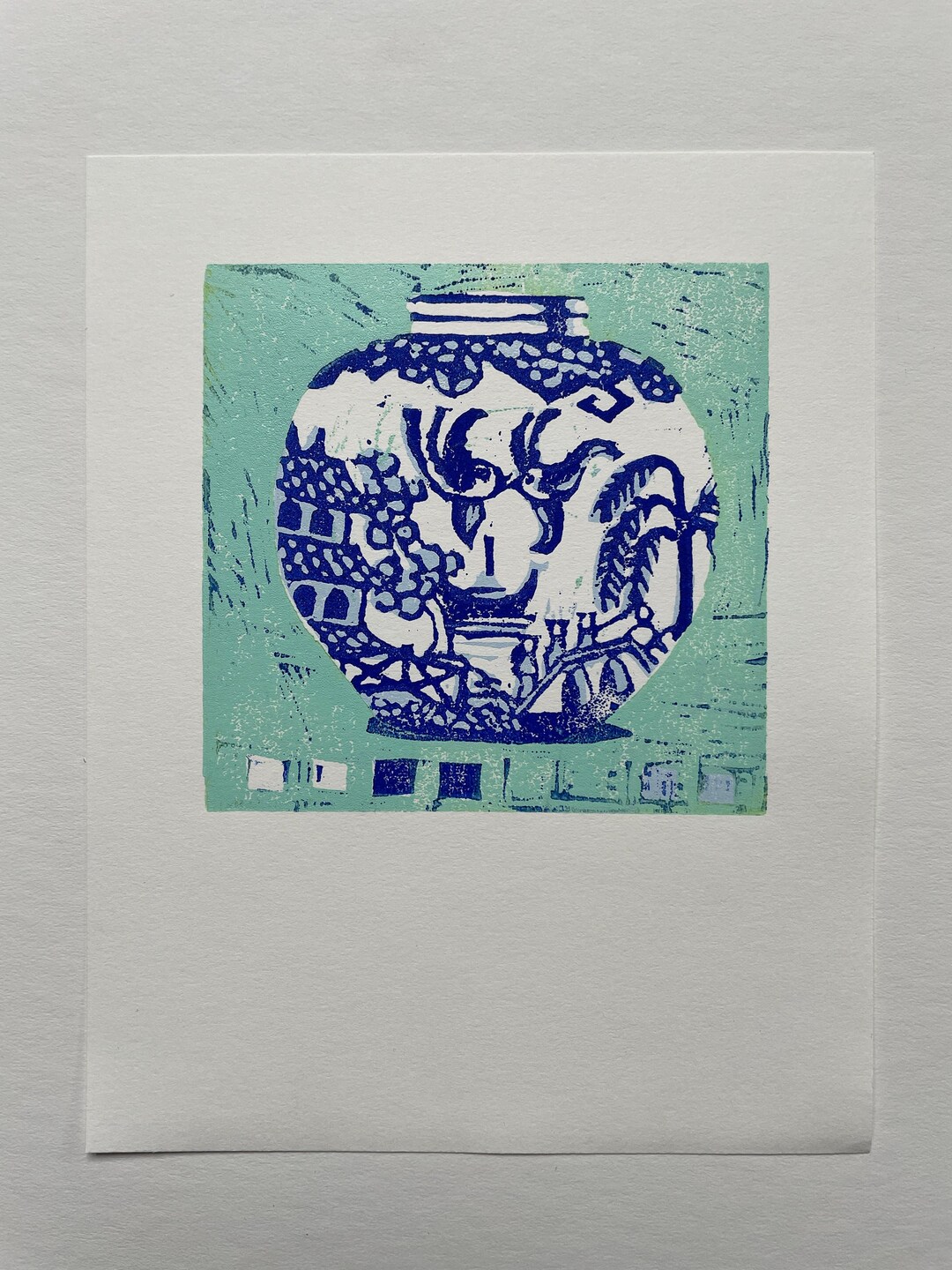 Willow Pattern China Pot Woodblock Print: Hand Carved Art - Etsy