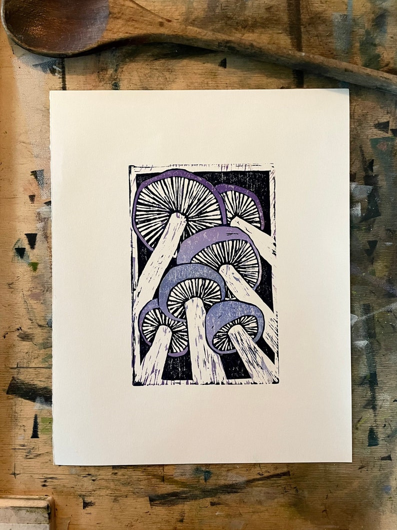 Periwinkle Mushroom Woodblock Print: Hand Carved Limited Edition - Etsy