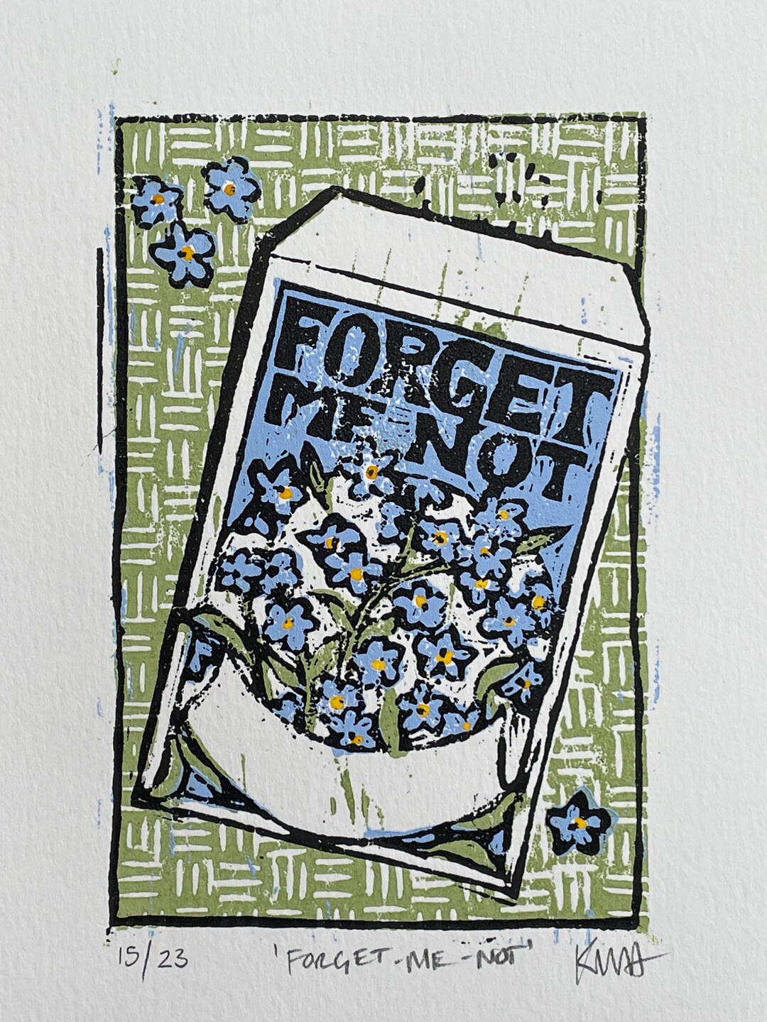 Forget Me Not Seed Packet Wood Block Print:limited Edition Hand Carved ...