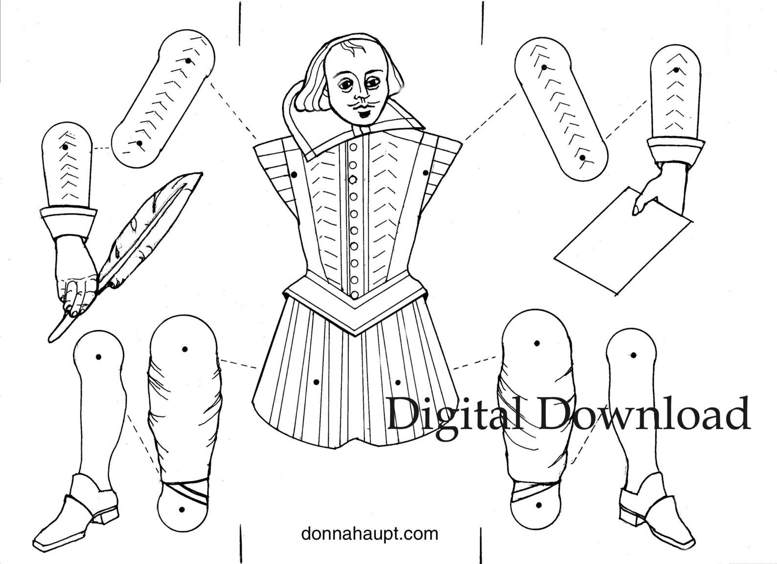 Shakespeare Paper Doll, Shakespeare Bookmark, Book Lover Gift ...