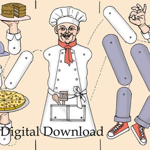 DIY Paper Doll, Chef, Chef Paper Doll, Art Doll, Bookmark, Teacher Gift ...