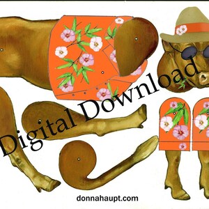 DIY Paper Dolls, Hawaiian Cow Jointed Paper Dolls, Cow Paper Dolls ...