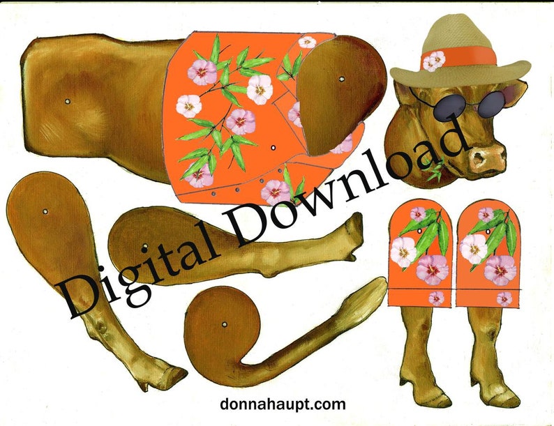 DIY Paper Dolls, Hawaiian Cow Jointed Paper Dolls, Cow Paper Dolls ...