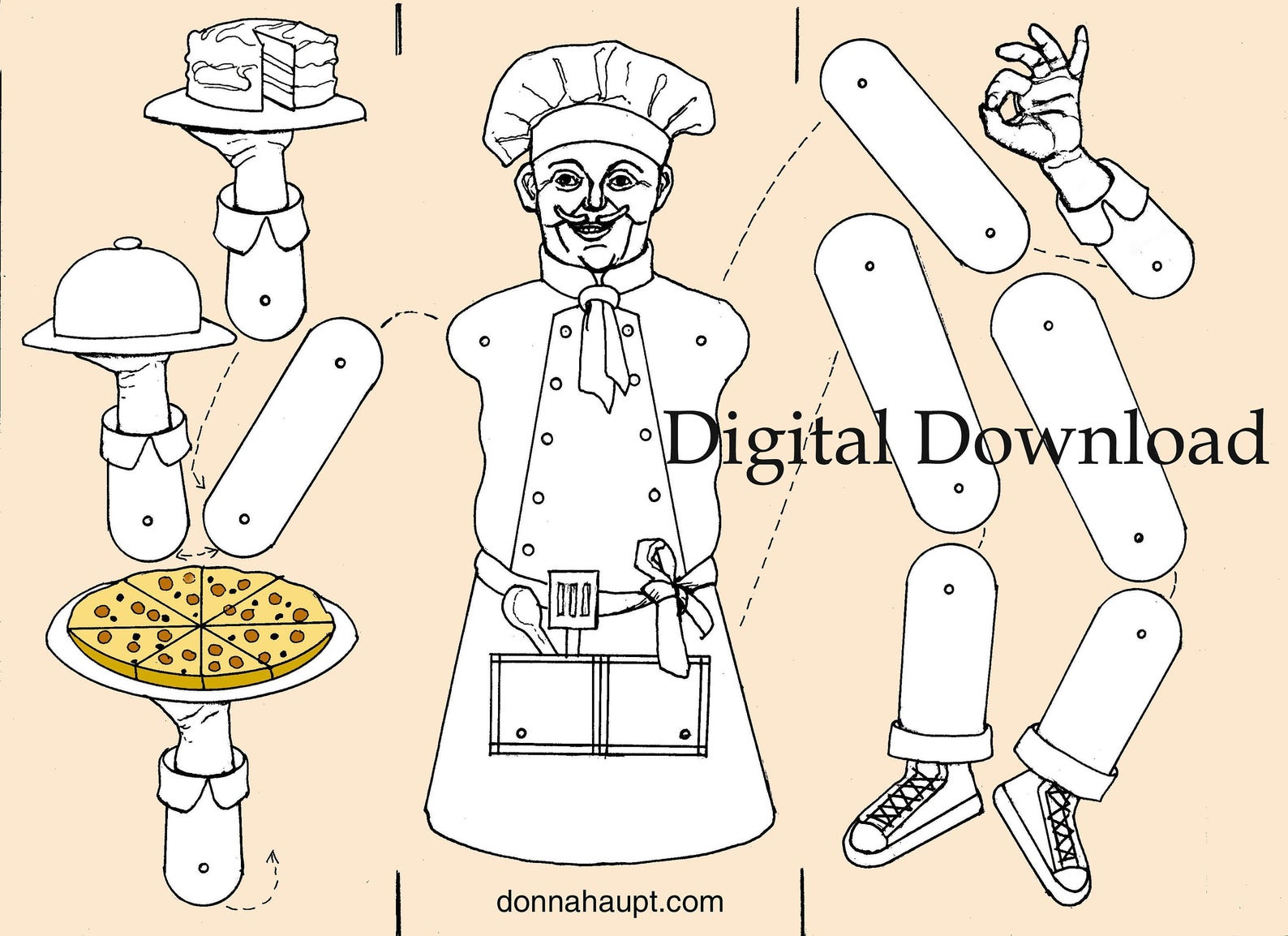 DIY Paper Doll, Chef, Chef Paper Doll, Art Doll, Bookmark, Teacher Gift ...