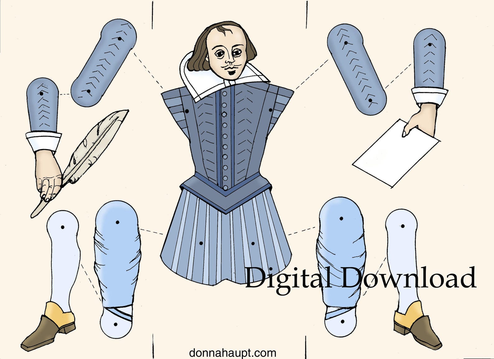 Shakespeare Paper Doll, Shakespeare Bookmark, Book Lover Gift ...
