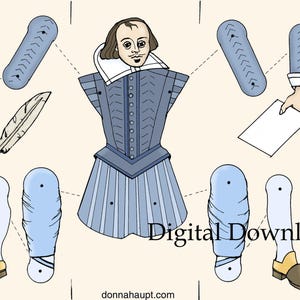 Shakespeare Paper Doll, Shakespeare Bookmark, Book Lover Gift ...