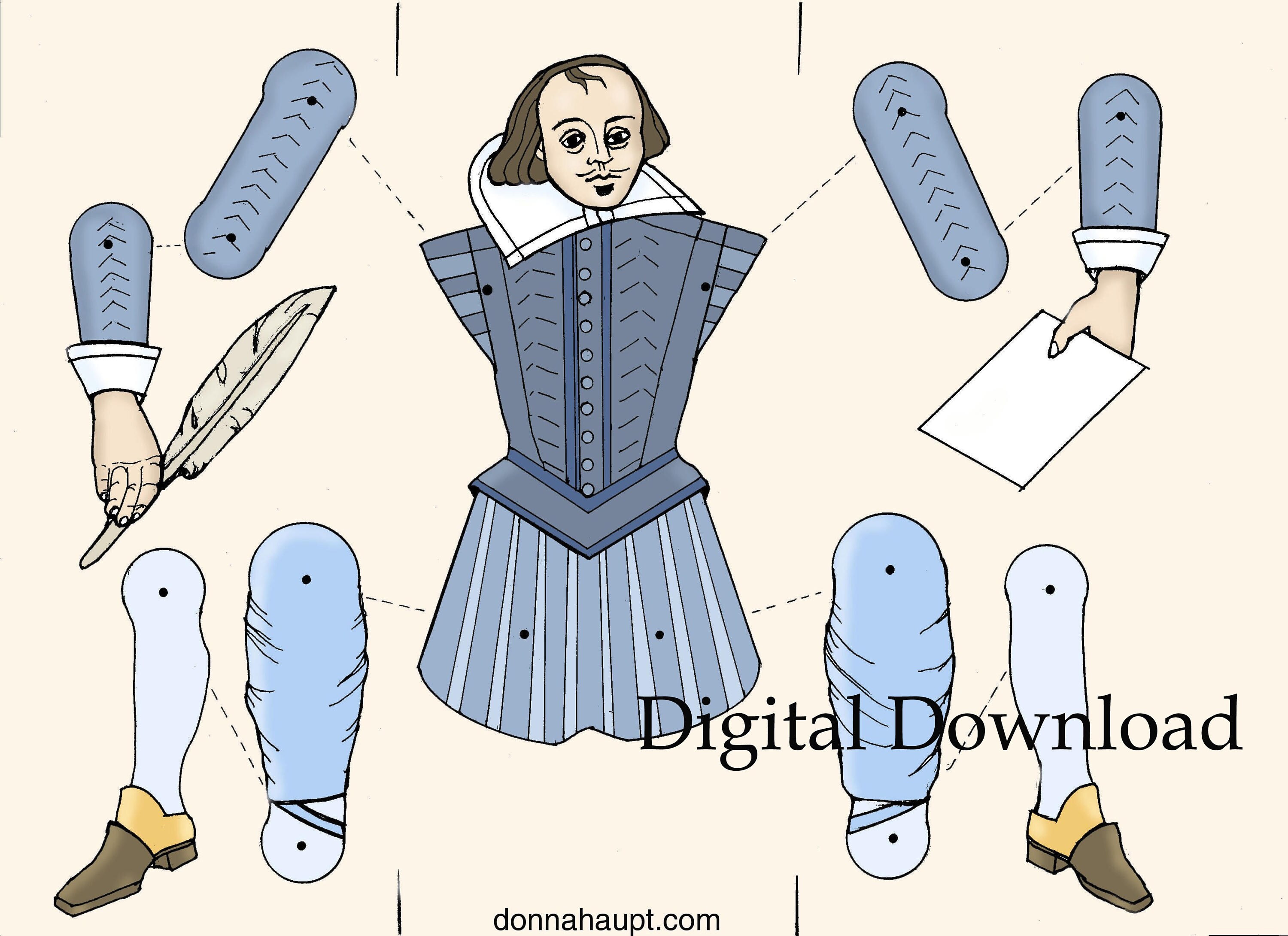 Shakespeare Paper Doll, Shakespeare Bookmark, Book Lover Gift ...