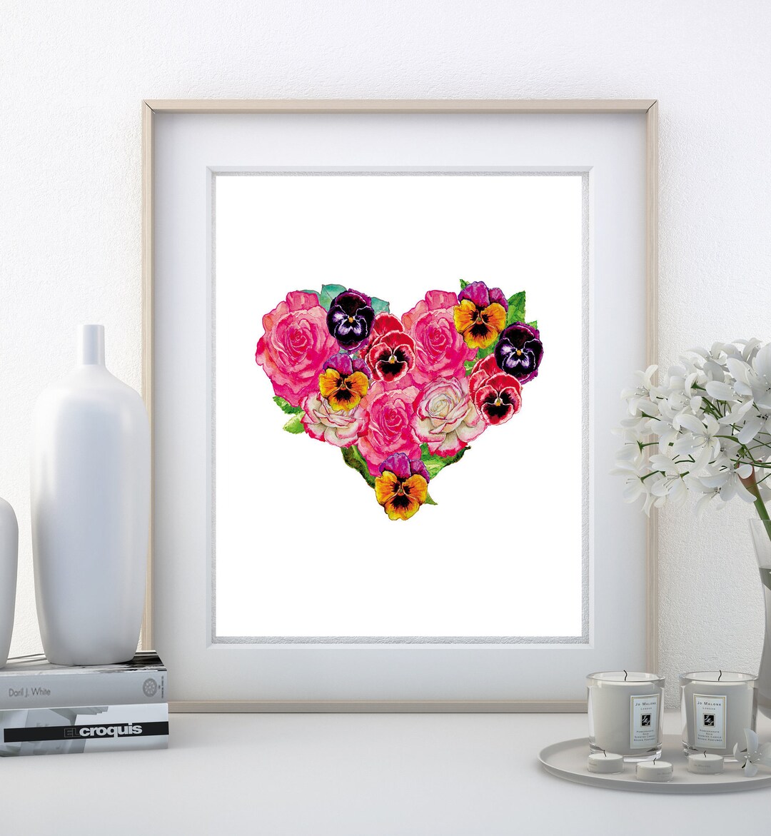 Floral Print, Heart, Rose, Printable Art, Instant Download, Flowers ...