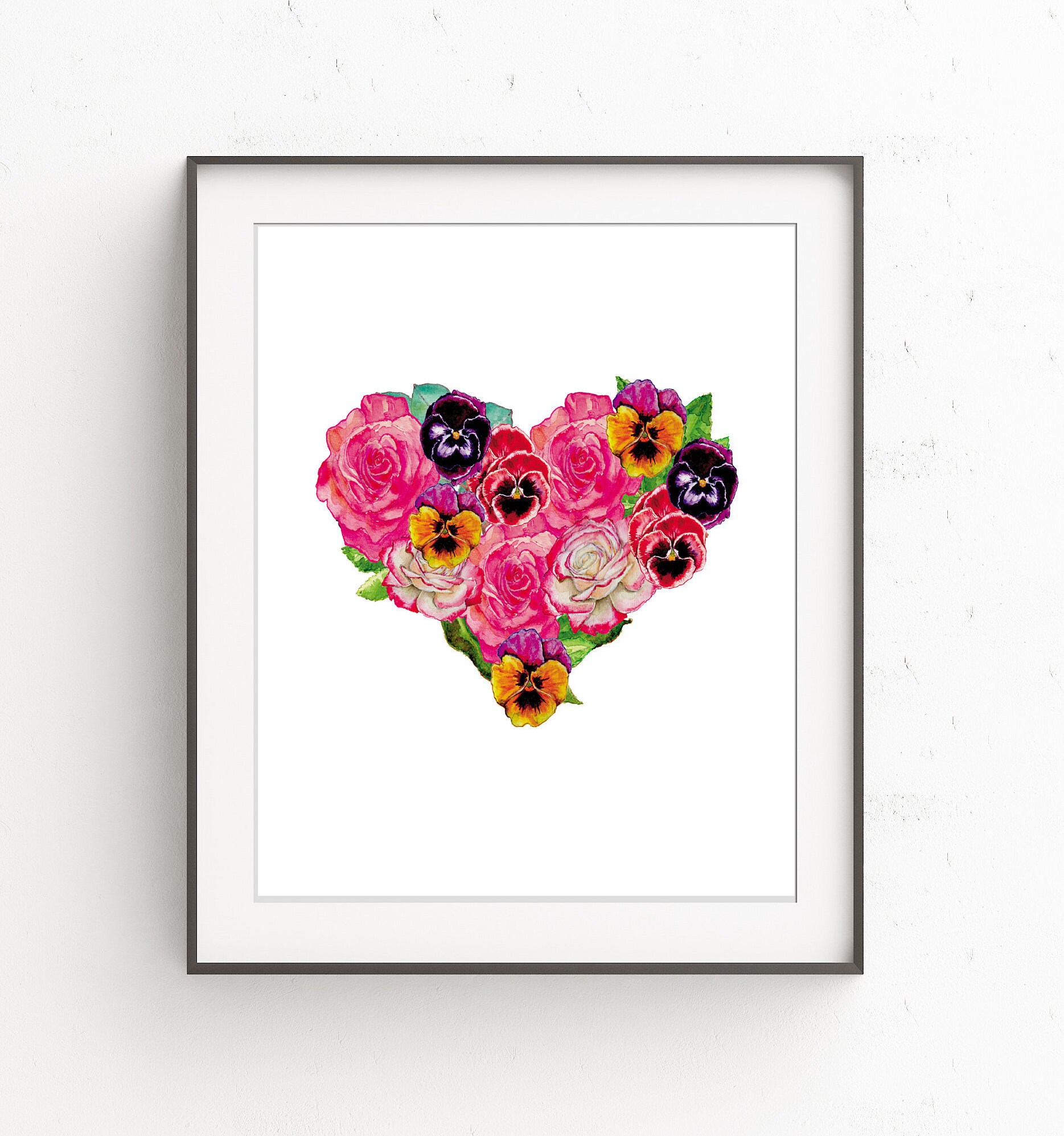 Floral Print, Heart, Rose, Printable Art, Instant Download, Flowers ...