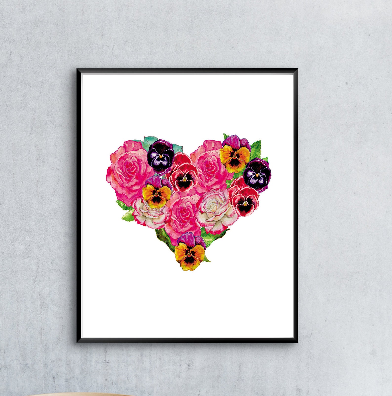 Floral Print, Heart, Rose, Printable Art, Instant Download, Flowers ...