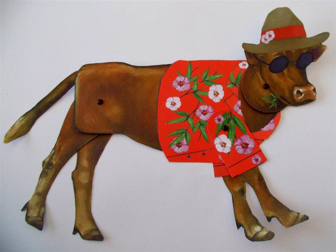 DIY Paper Dolls, Hawaiian Cow Jointed Paper Dolls, Cow Paper Dolls ...