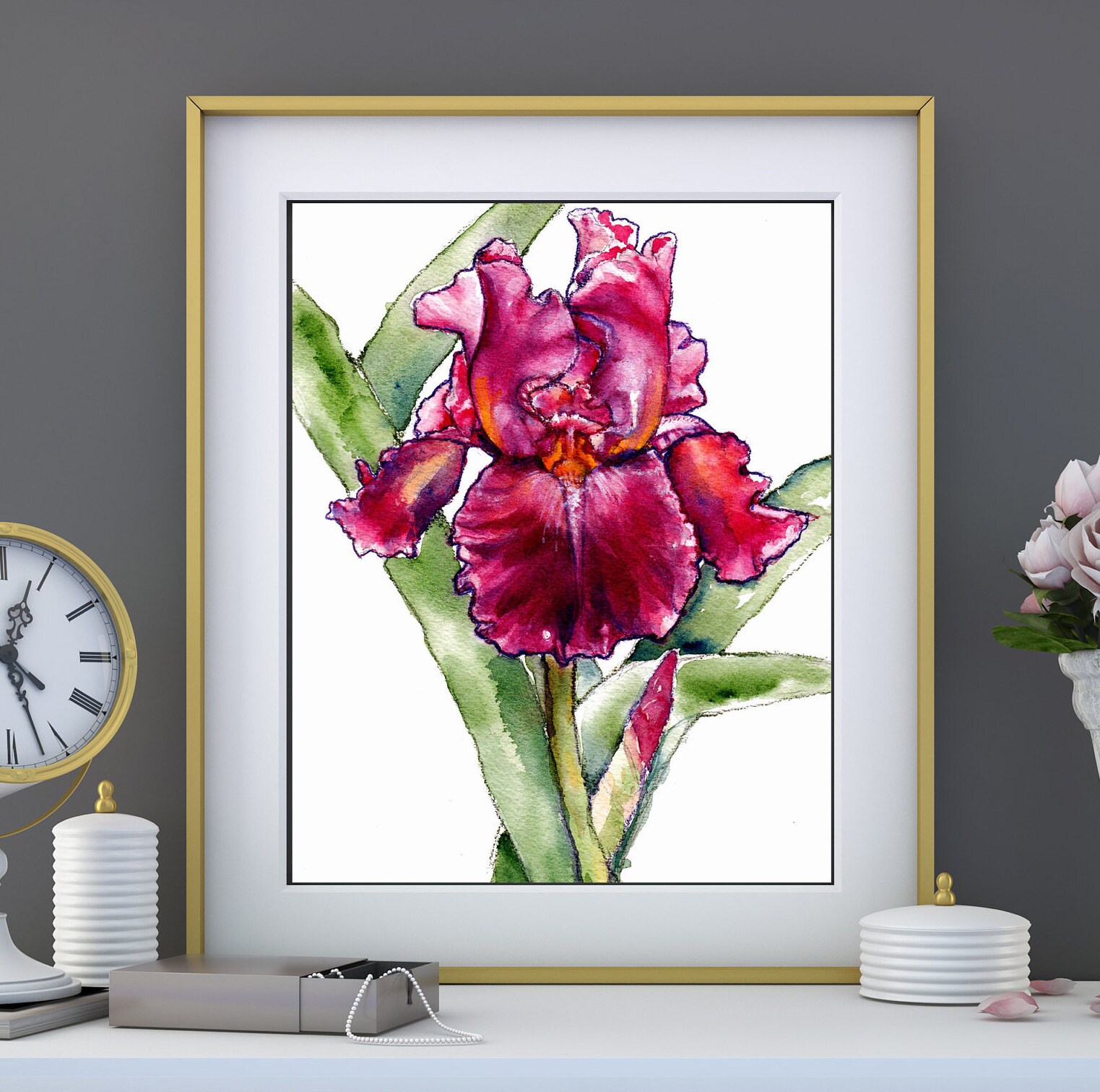 Iris Art Print, Wall Decor, Iris, Printable Wall Art Bathroom, Floral ...