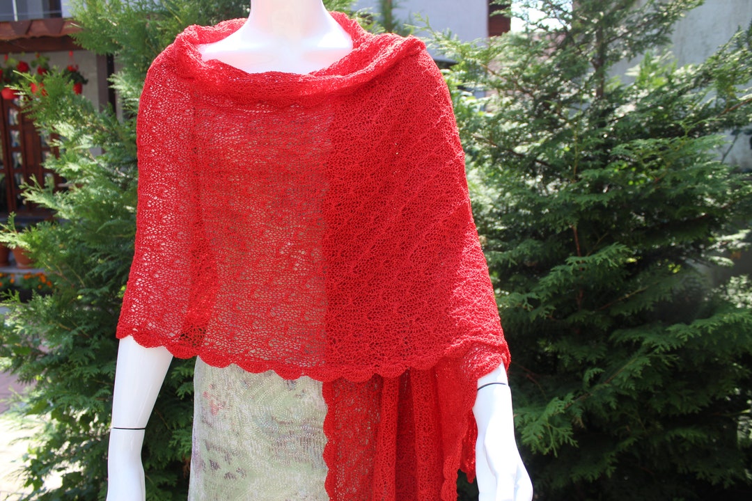 Red Scarf, Knitted Shawl, Bridal Shawl, White Shawl, Bridal Wrap ...