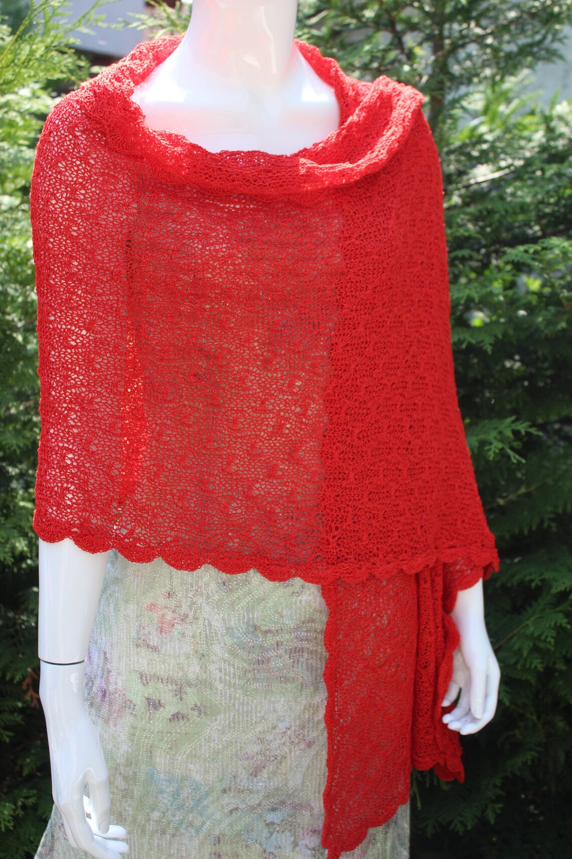 Red Scarf, Knitted Shawl, Bridal Shawl, White Shawl, Bridal Wrap ...