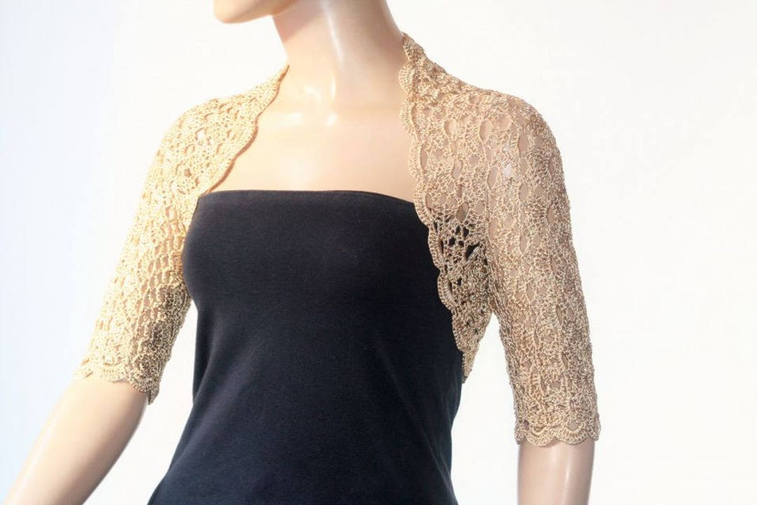 Gold Beige Crochet Shrug, Wedding Bolero Shrug, Bolero Jacket, Lace ...