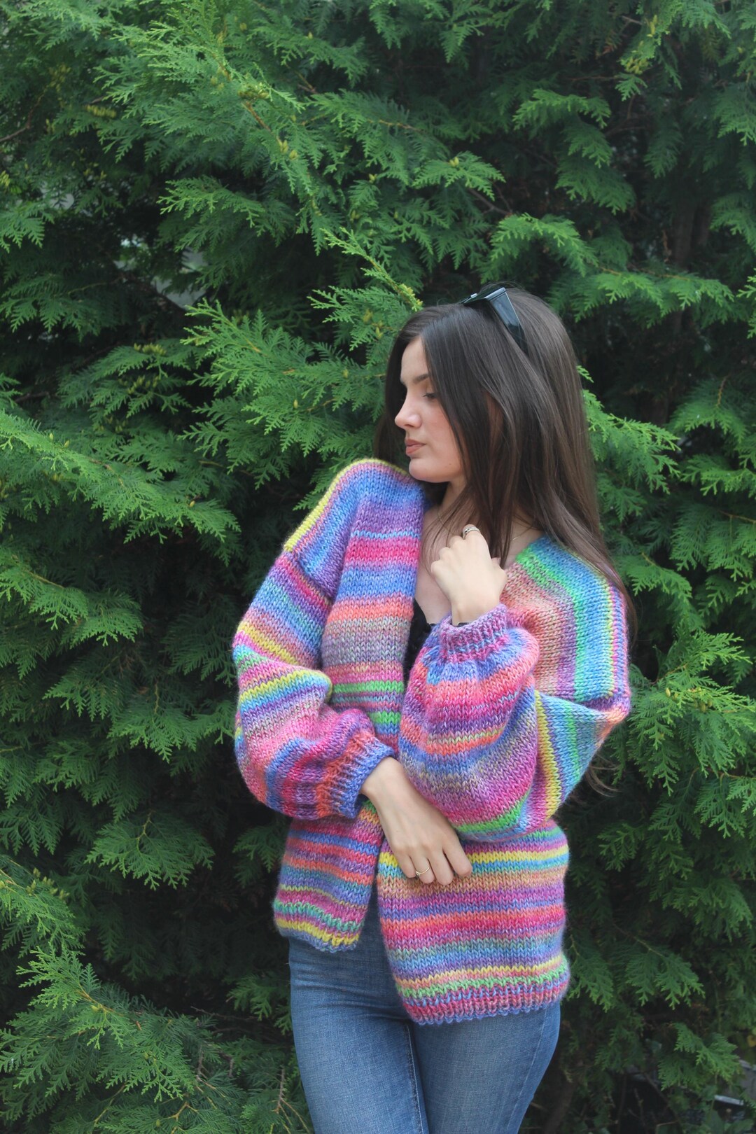 Colorful Striped Sweater, Crochet Sweater, Hand Knitted Warm Sweater ...