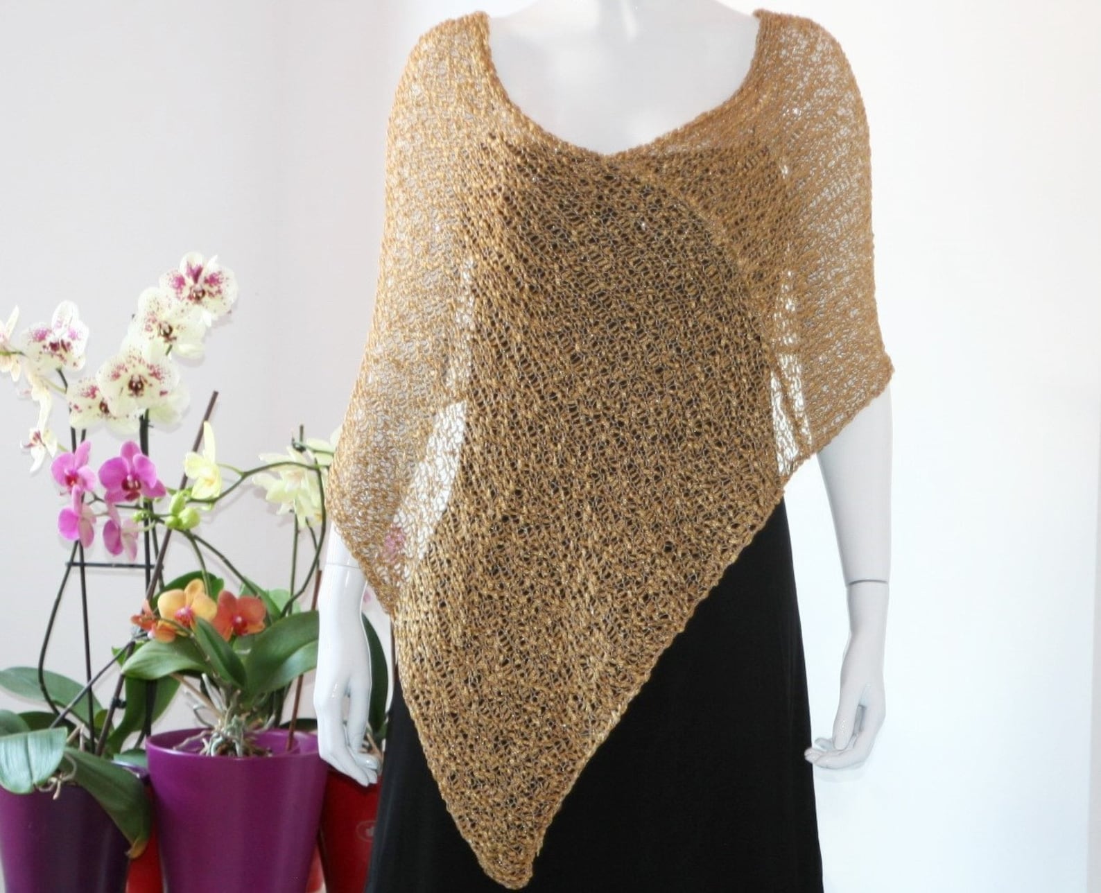 Gold Shrug Gold Shawl Wedding Shrug Knit Poncho Gold | Etsy