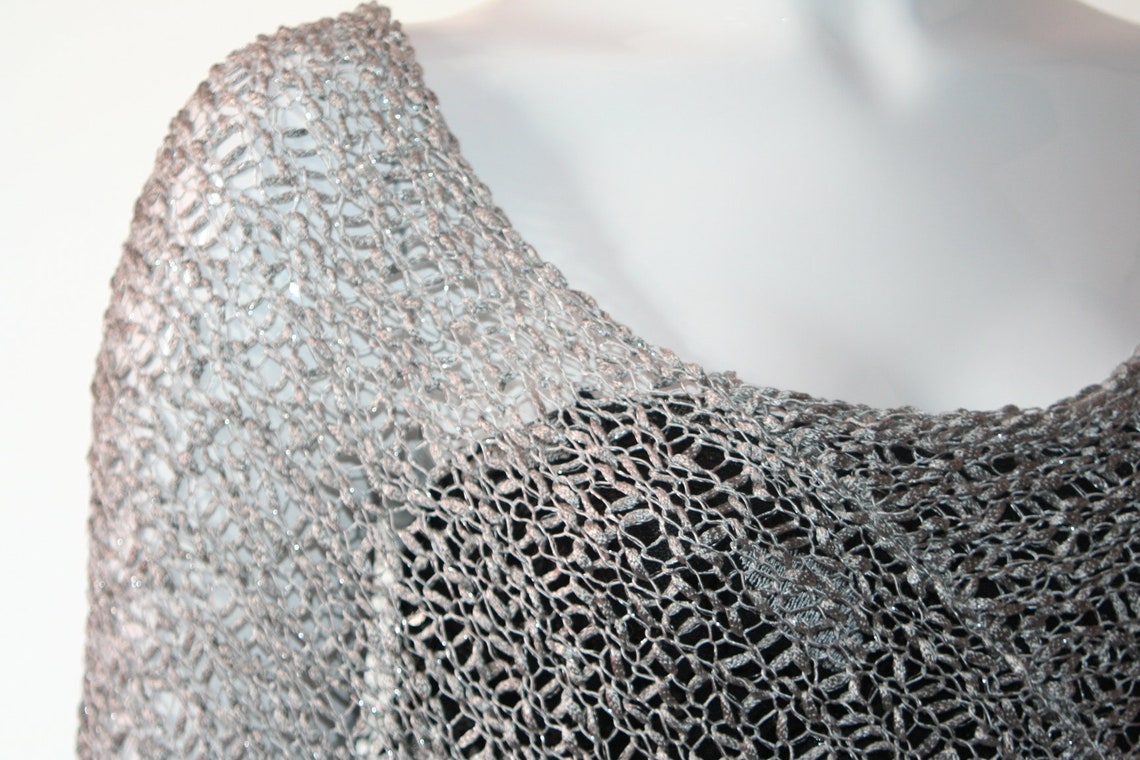 Gray Silver Shrug Silver Shawl Wedding Shrug Knit Poncho | Etsy