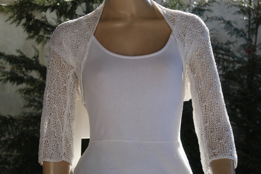 Silver Shrug, Silver Bolero, Knitted Shrug, Cotton Shrug, Short Sleeve ...