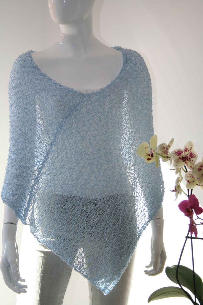 Blue Shrug,blue Shawl, Blue Poncho, Knit Poncho, Blue Poncho, Bridal ...