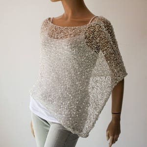 White Poncho, Silver Poncho, Boho Poncho Women, Summer Knit Poncho ...