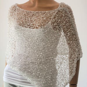 White Poncho, Silver Poncho, Boho Poncho Women, Summer Knit Poncho ...