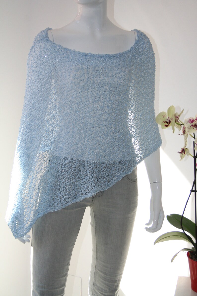 Blue Shrug,blue Shawl, Blue Poncho, Knit Poncho, Blue Poncho, Bridal ...