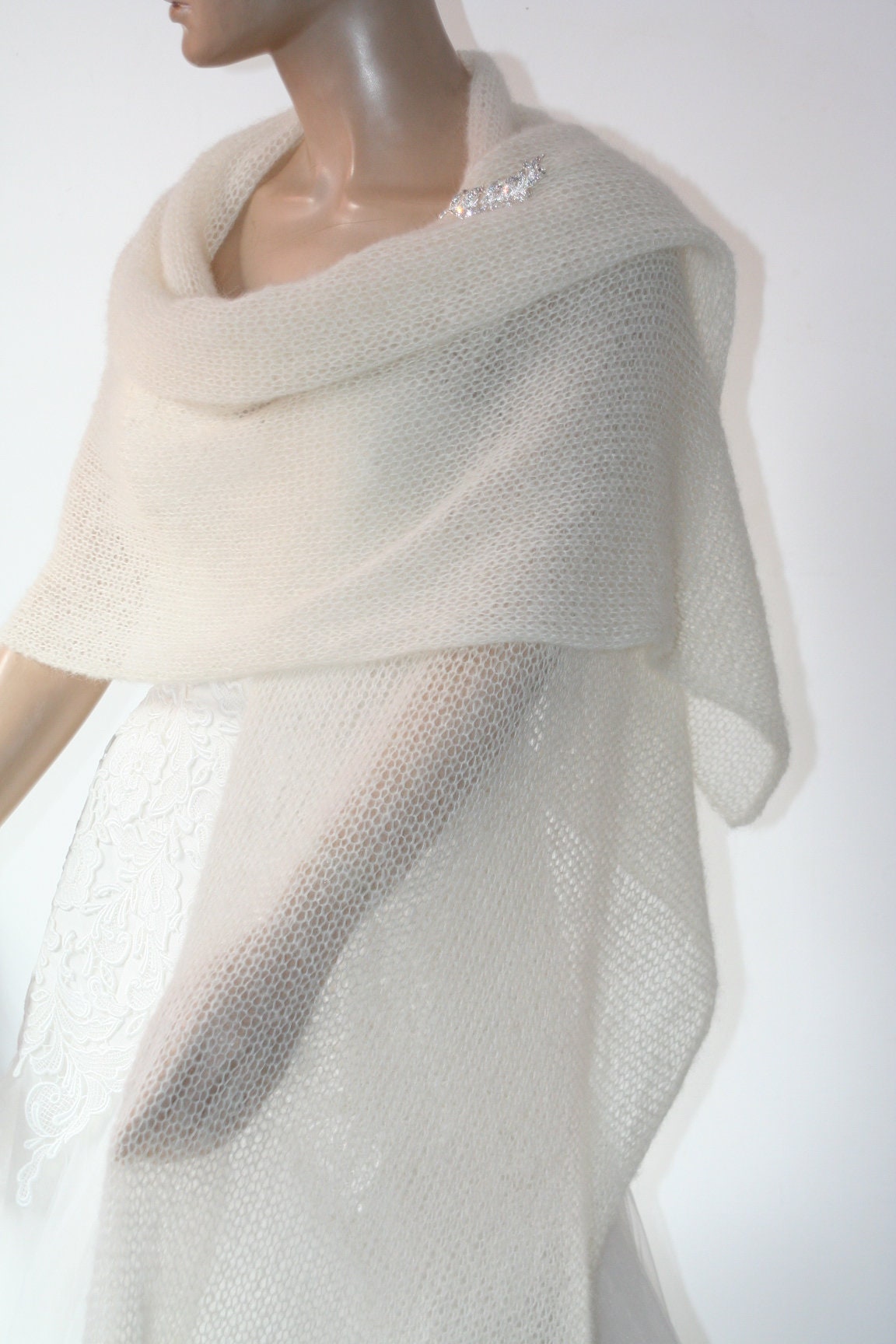 Ivory Shawl, Knitted Shawl, Wedding Ivory Shawl, Bridal Wrap, Mohair ...