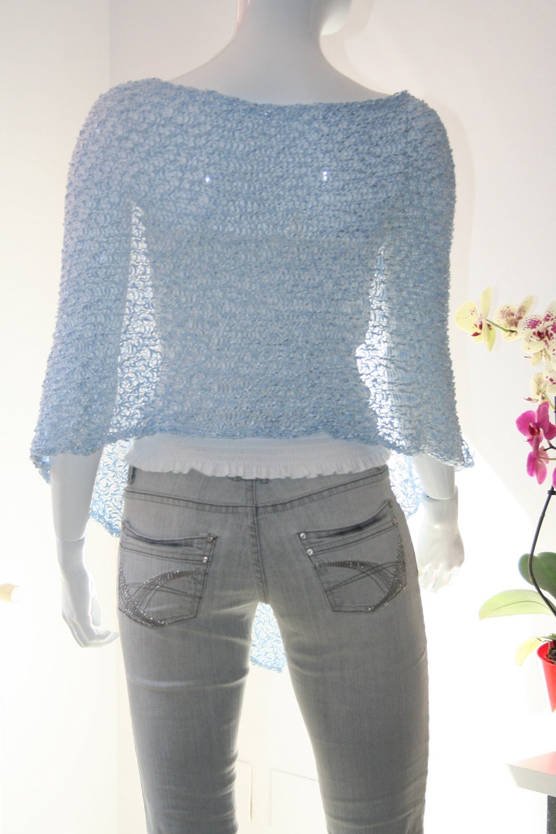 Blue Shrug,blue Shawl, Blue Poncho, Knit Poncho, Blue Poncho, Bridal ...