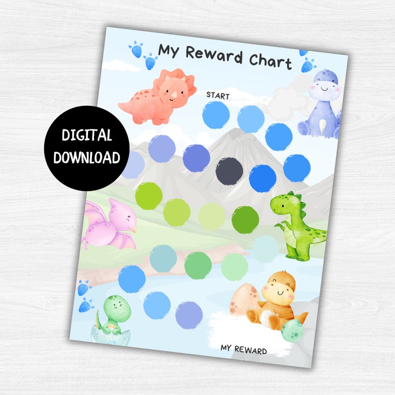 Dinosaur Reward Chart, Kids Reward Chart, Colorful, Digital Download ...