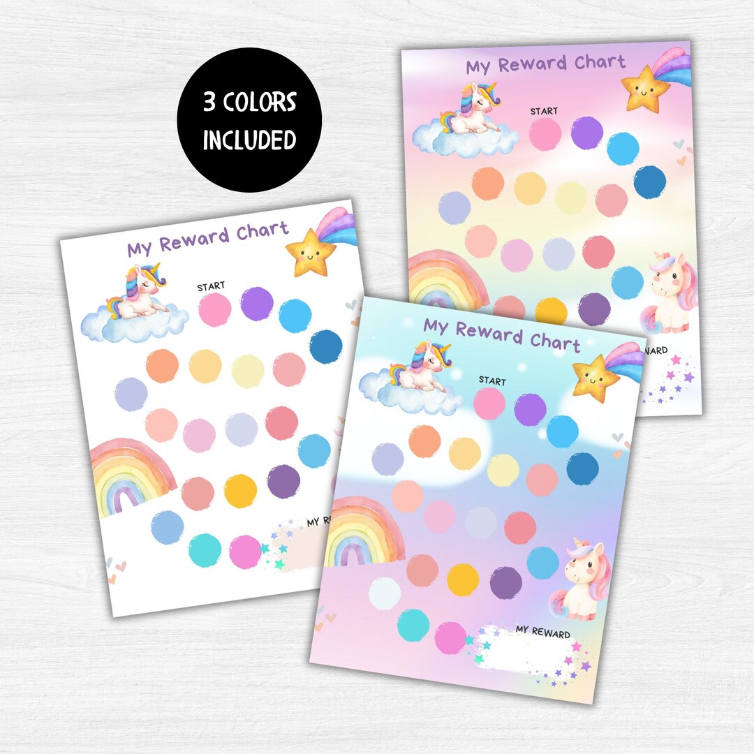 Rainbow Unicorn Reward Chart, Kids Rainbow Reward Chart, Colorful ...