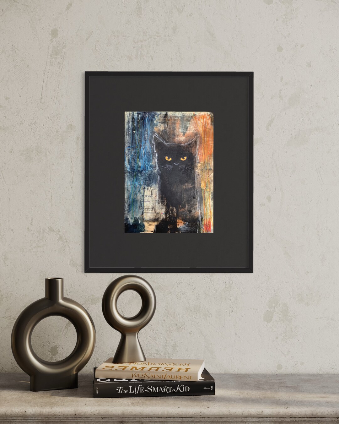 Atticus, Abstract Black Cat, Original Acrylic Painting on Wood, Eva ...