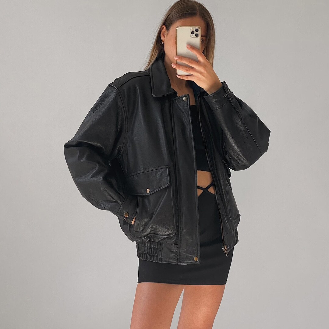 1990s Oversized Vintage Leather Jacket, Oversized Leather Jacket ...