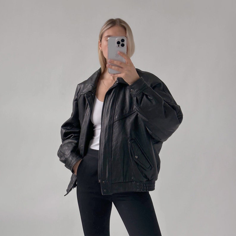 Women Leather Jacket, Premium Black Lambskin Leather Jacket, Oversized Leather Jacket, Bomber ...