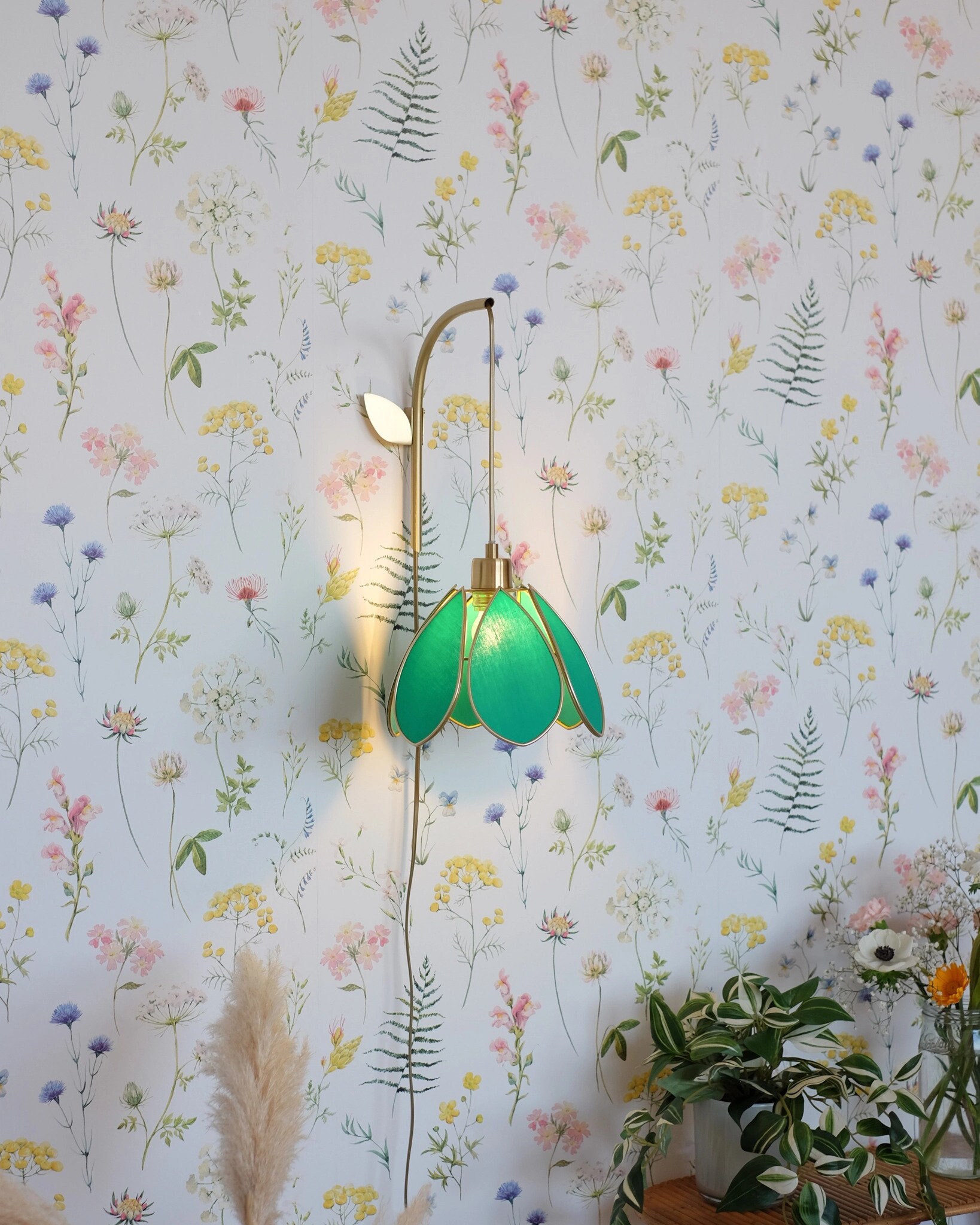 Fleur Wall Mount and Portable Lamp - Emerald and Gold - Etsy