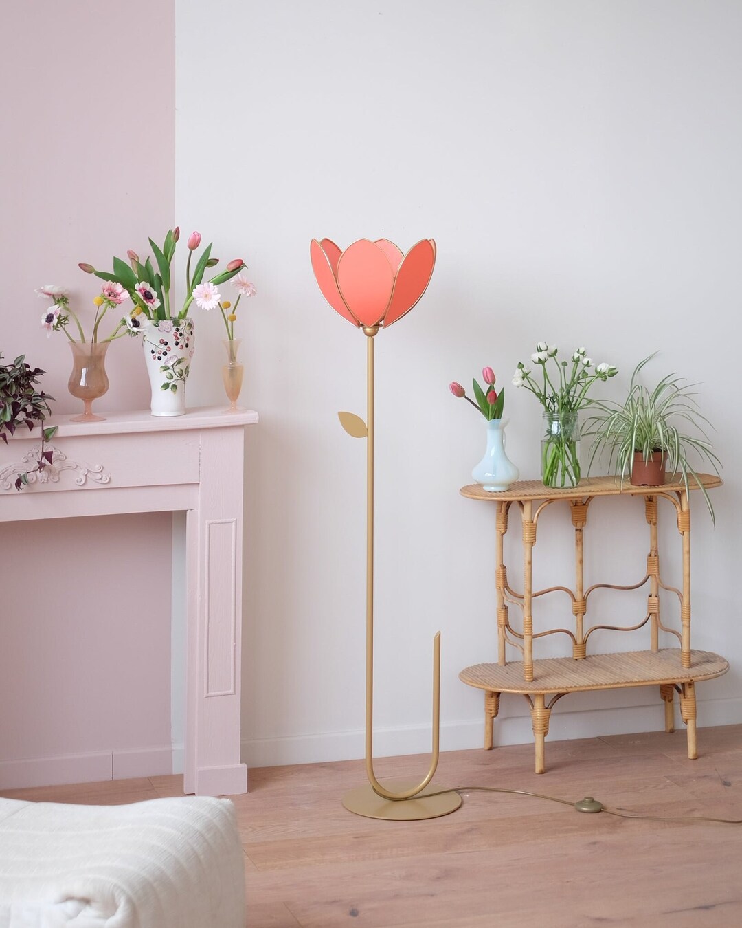Simple Flower Floor Lamp and Lampshade - Grapefruit - Etsy