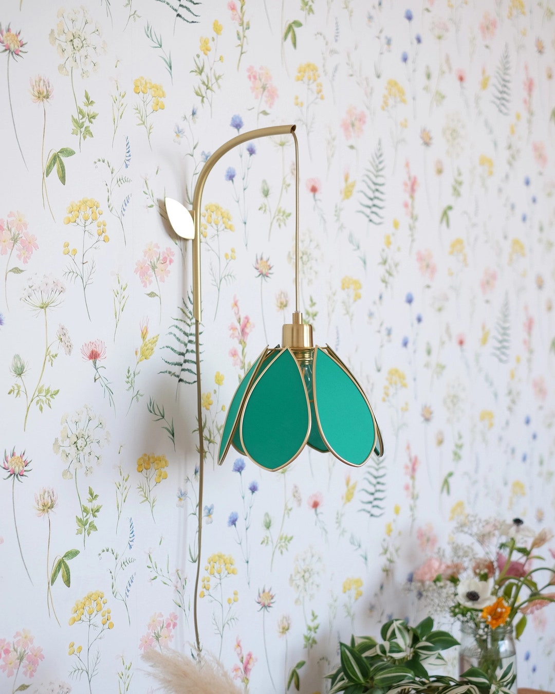 Fleur Wall Mount and Portable Lamp - Emerald and Gold - Etsy