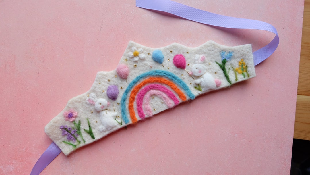 Rainbow Themed Birthday Crown, Rabbit Crown , Waldorf Needle Felting ...