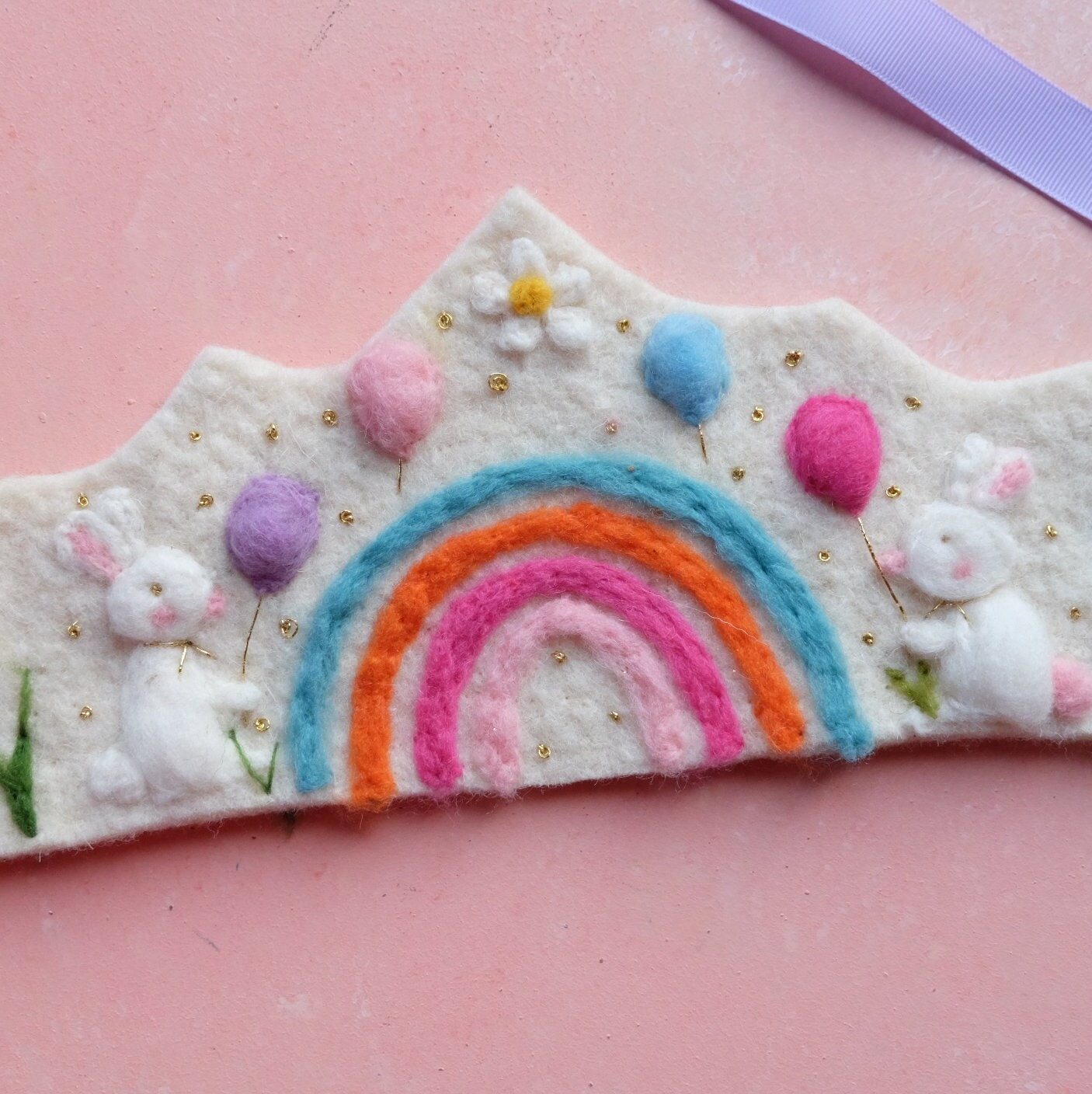 Rainbow Themed Birthday Crown Rabbit Crown Waldorf Needle - Etsy
