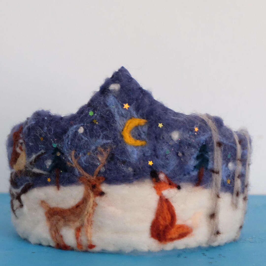 First Birthday Crown, Winter Themed Wool Crown, Fox Needle Felting ...