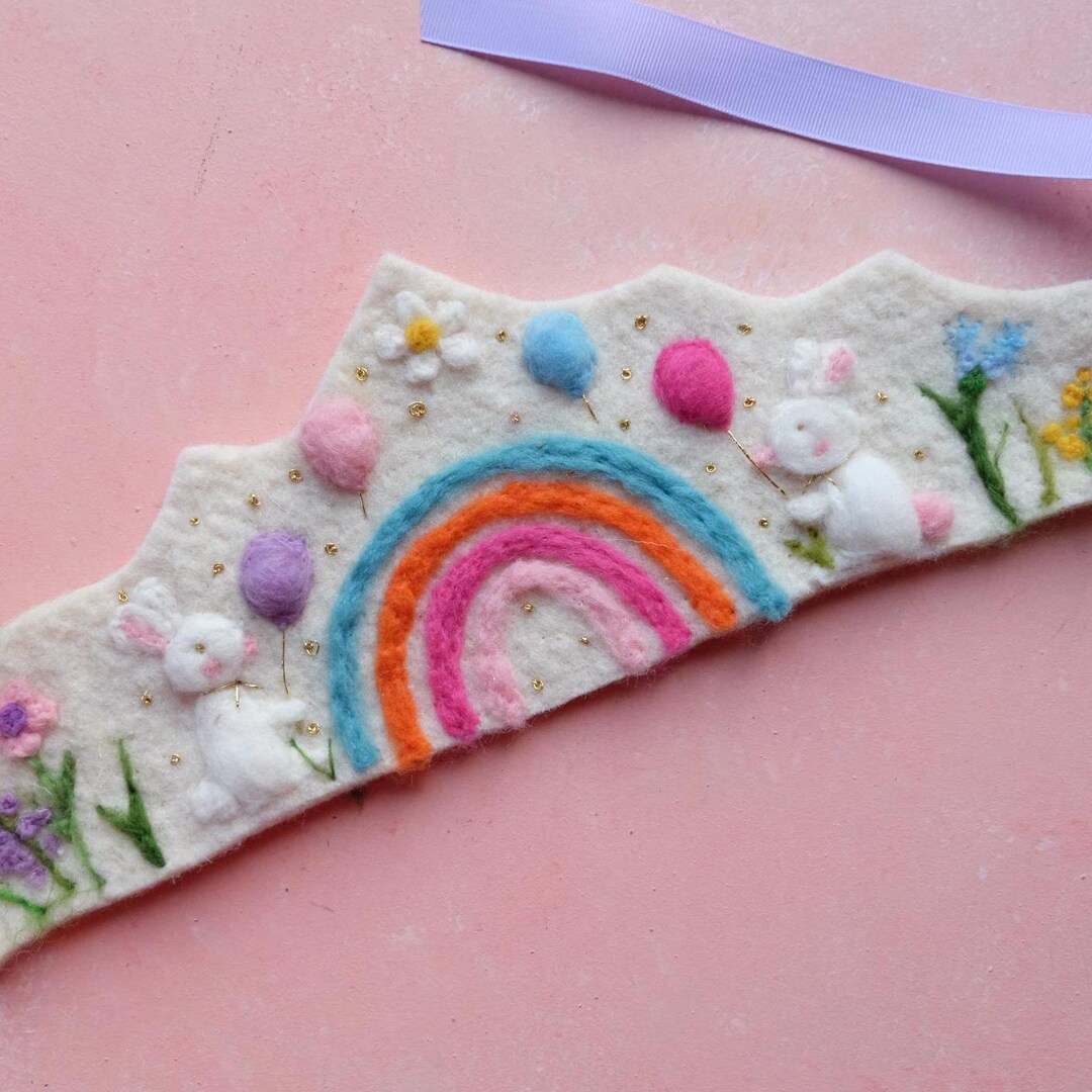 Rainbow Themed Birthday Crown, Rabbit Crown , Waldorf Needle Felting ...