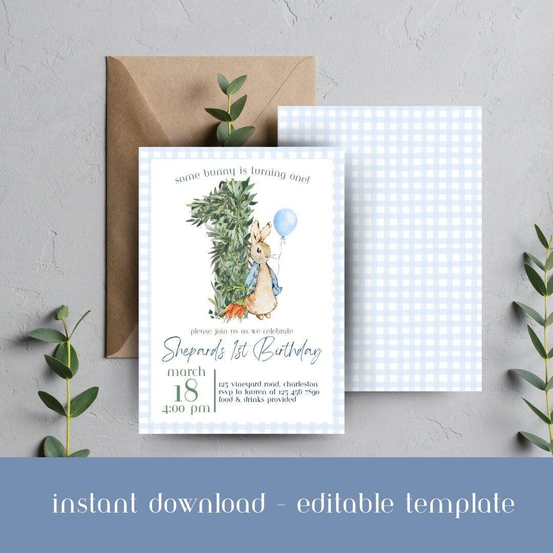 Peter Rabbit 1st Birthday Invitation Template, Peter Rabbit First ...