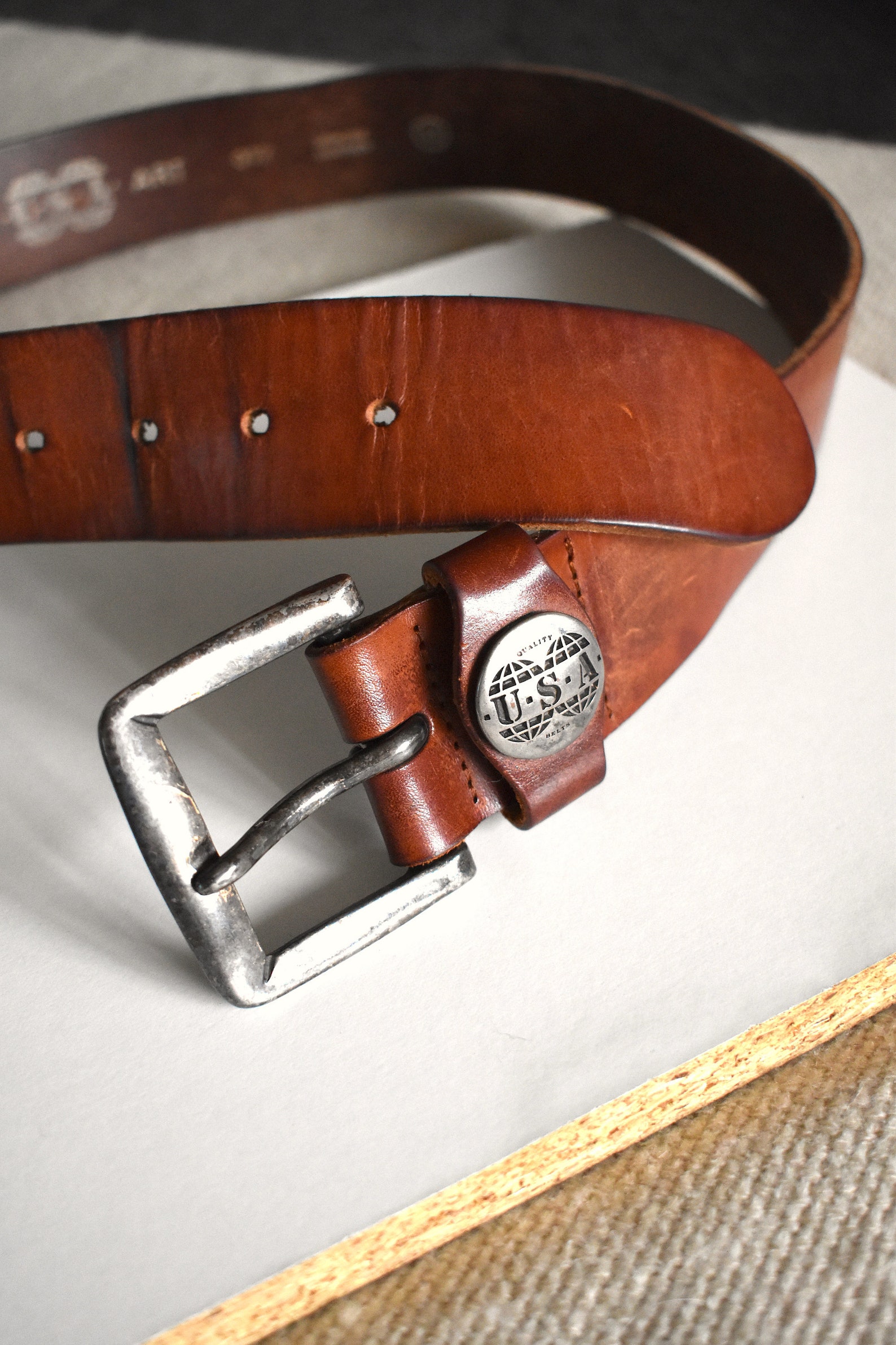 Vintage 90's Chunky Whiskey Brown Leather Belt/ Silver Buckle Belt ...
